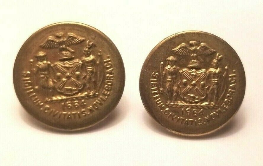 PAIR VINTAGE YORK CITY POLICE BRASS BUTTONS | #14385073