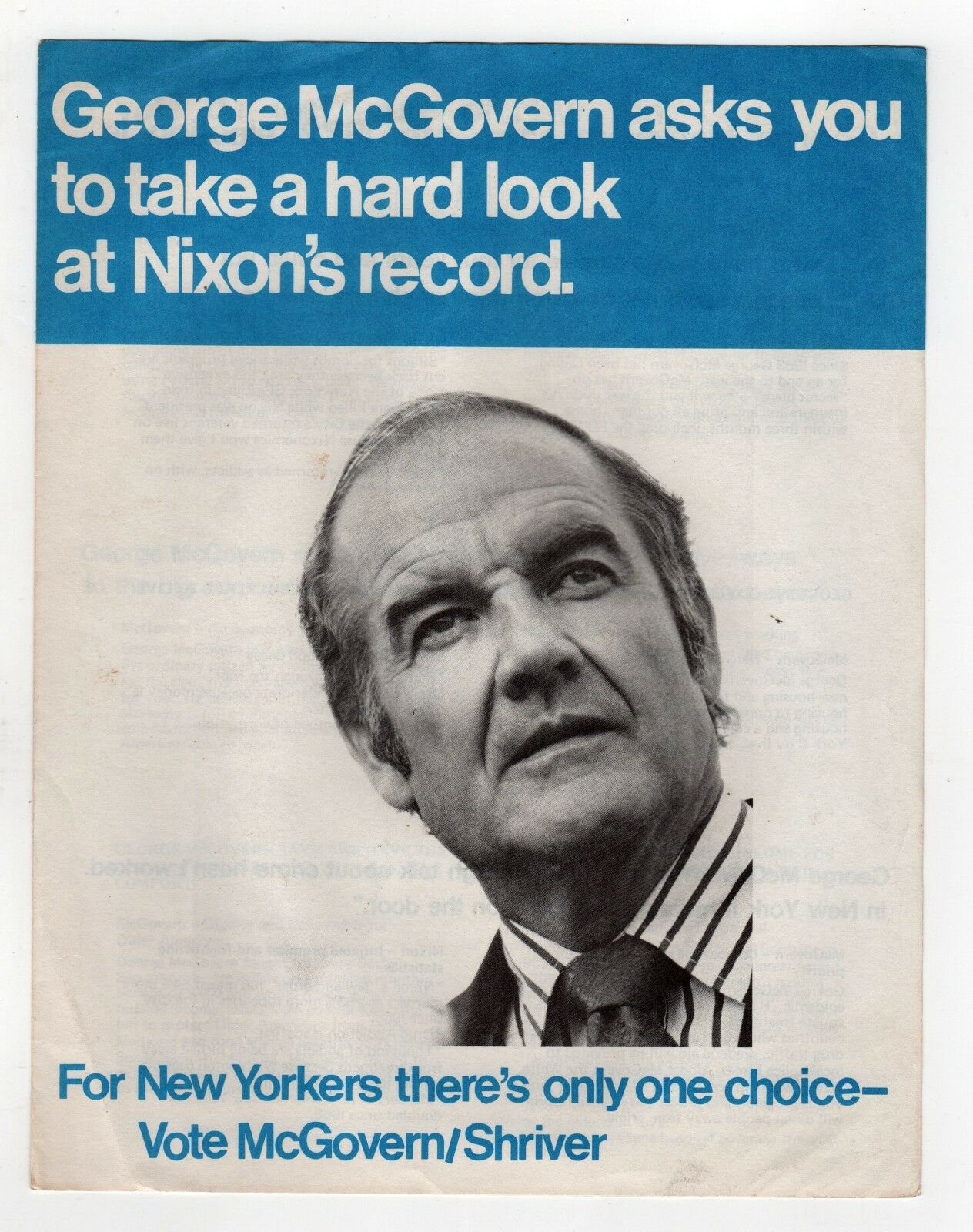 1972 GEORGE MCGOVERN Shriver PRESIDENT York City BROCHURE Anti Nixon ...