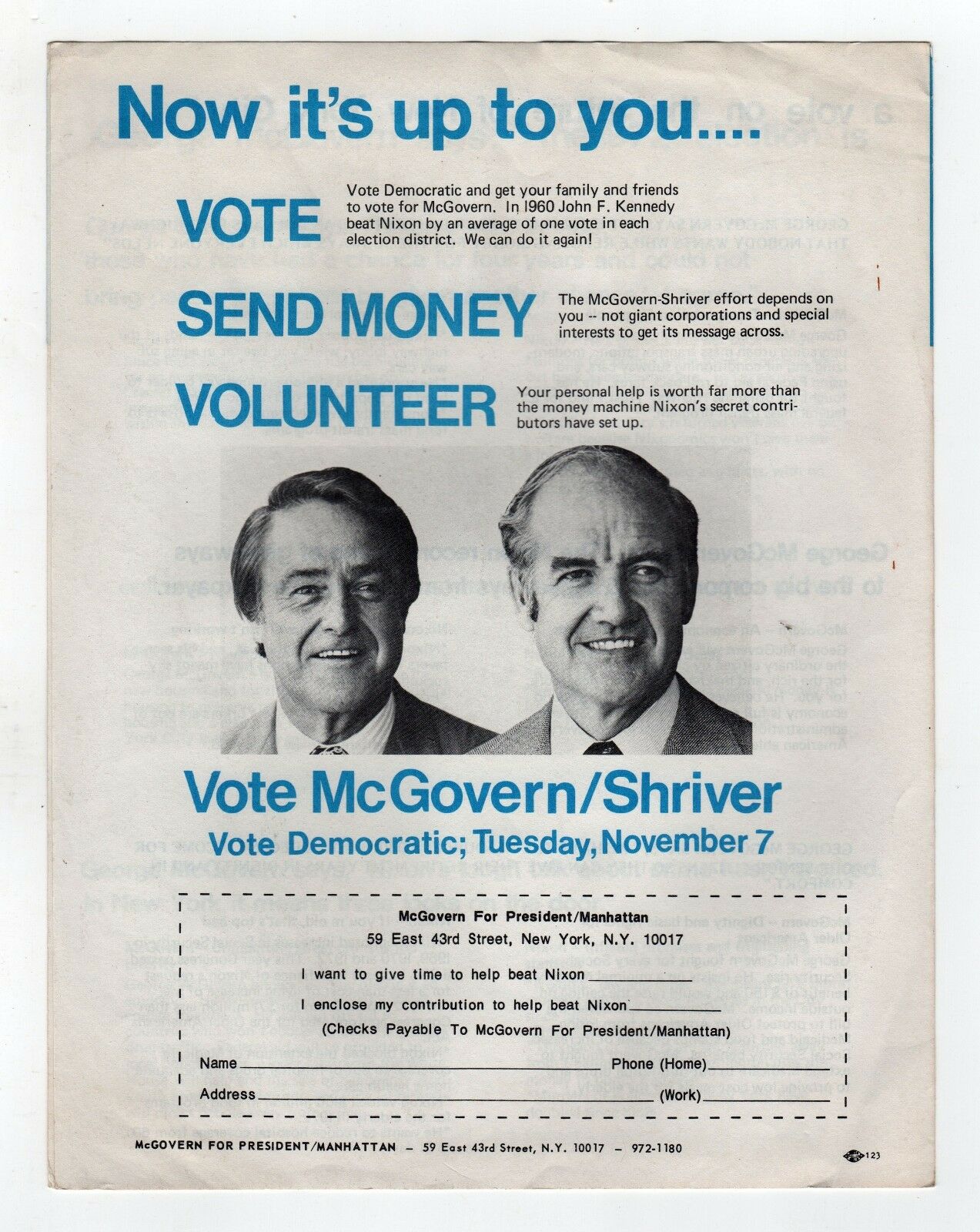 1972 GEORGE MCGOVERN Shriver PRESIDENT York City BROCHURE Anti Nixon ...