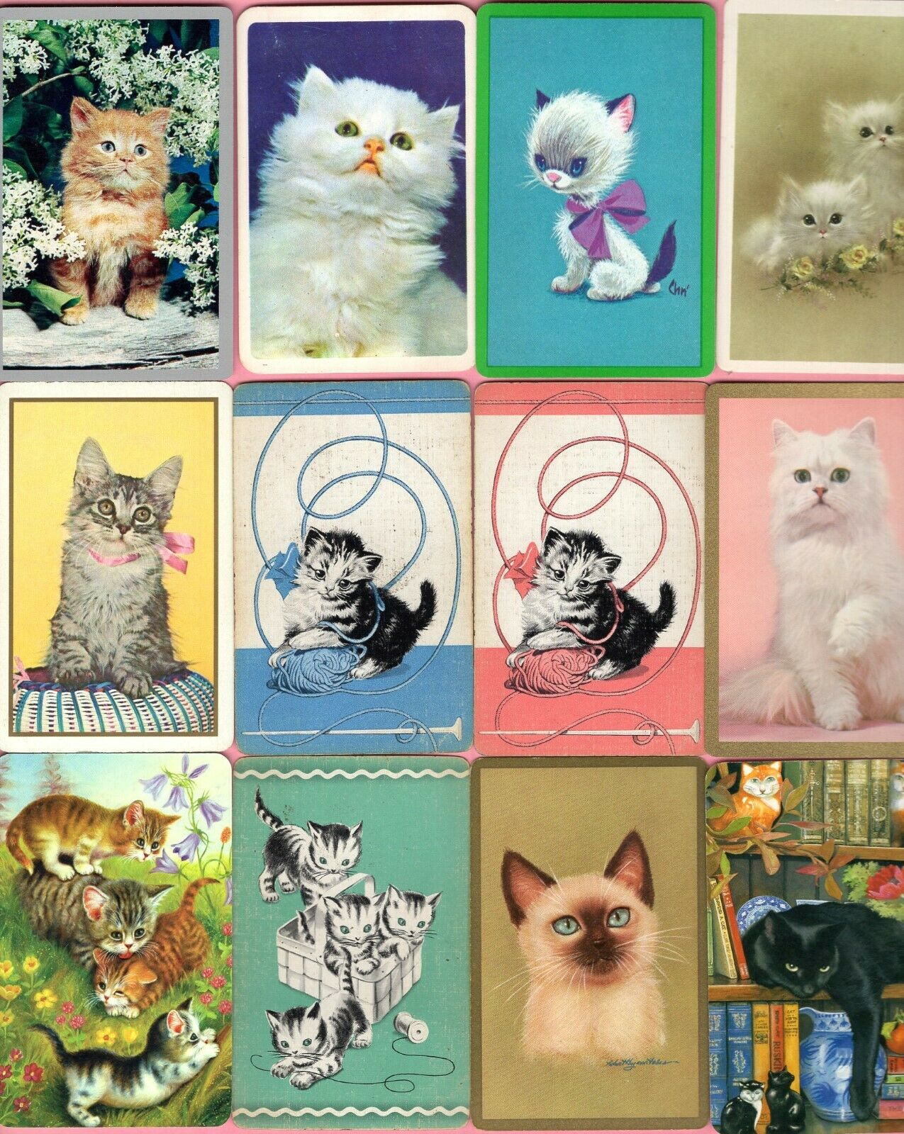 12 Single Swap Playing Cards CATS & KITTENS MOST ARE DECO & VINTAGE ...