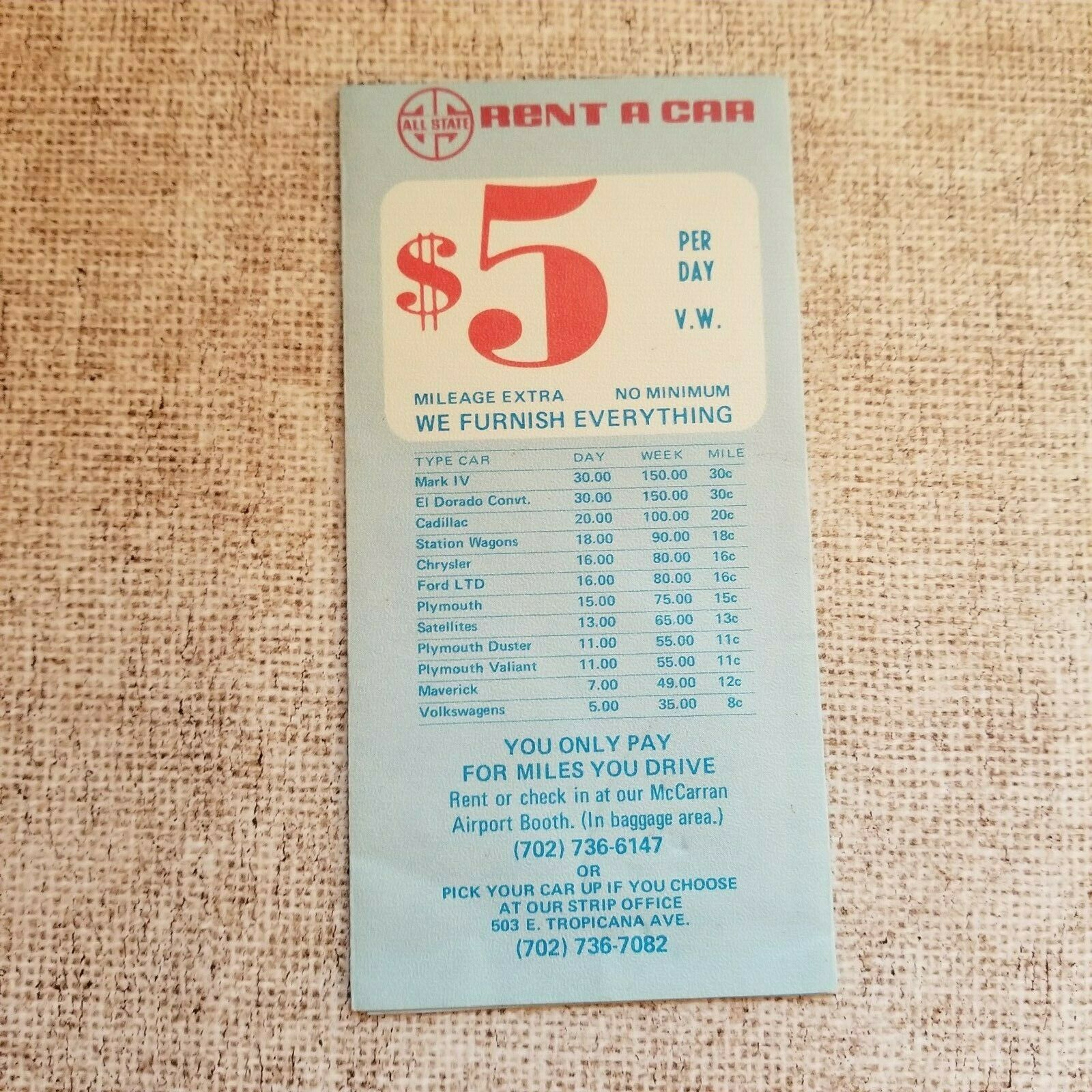 Vintage Show Sheet ALLSTATE A Car 1973 Las Vegas Nevada | #14397205