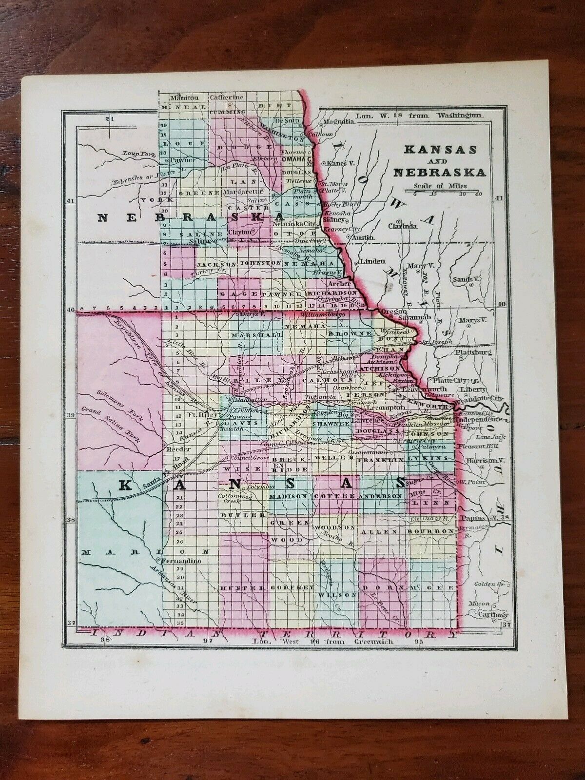 1856 Antique Hand Colored Engraved Map Of Kansas & Nebraska | #14295258