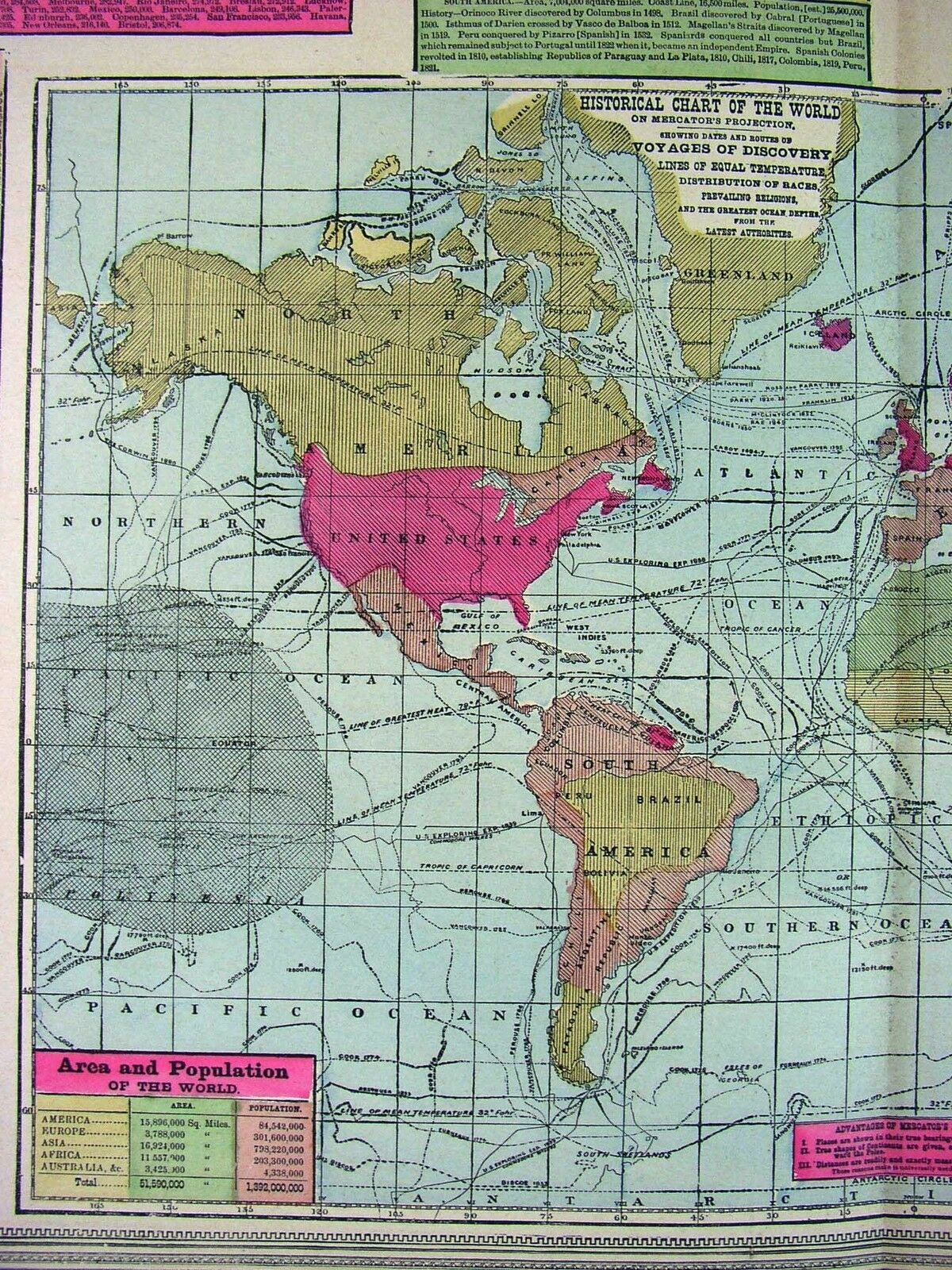 1885 Tunison Map Historical Chart Of World - Races Voyages Religions ...