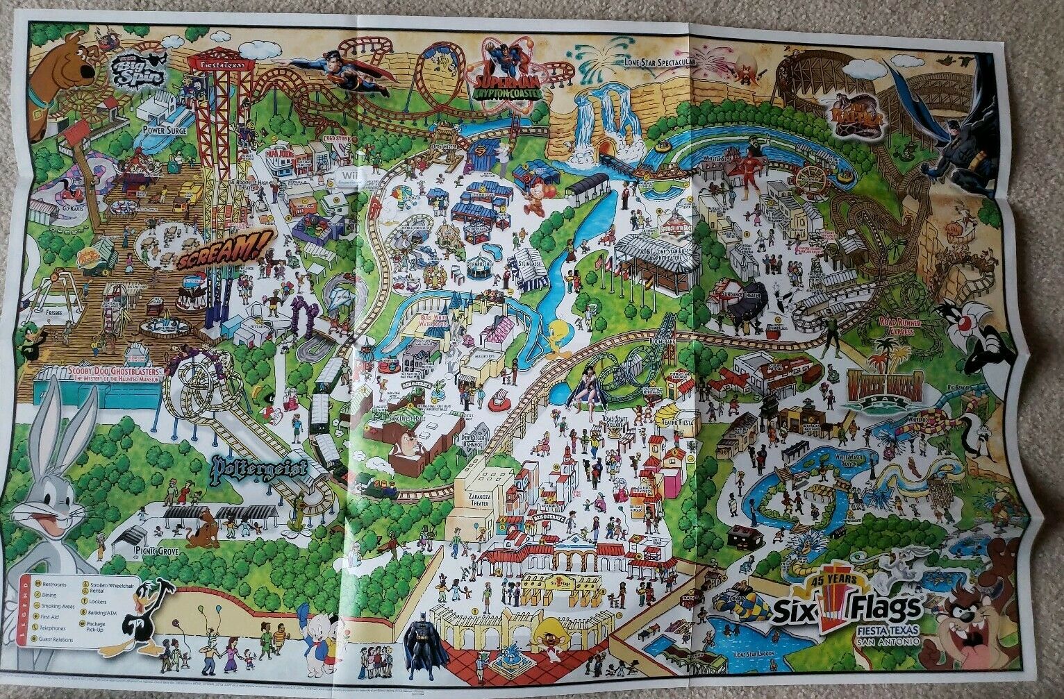 2007 Six Flags Fiesta Texas Amusement Park Souvenir Map Brochure Guide ...