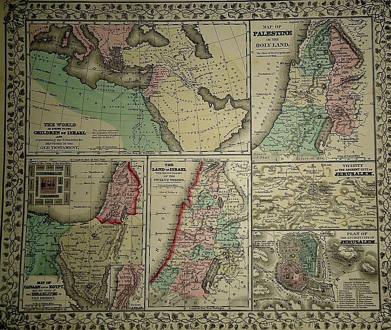 Vintage Circa 1877 PALESTINE HOLY LAND MAP Antique & Authentic S&H ...