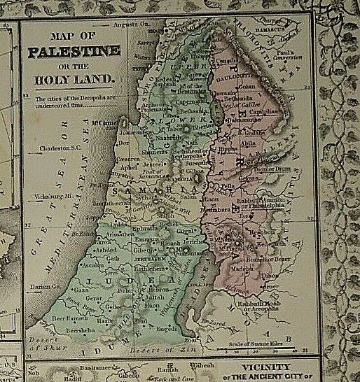 Vintage Circa 1877 PALESTINE HOLY LAND MAP Antique & Authentic S&H ...