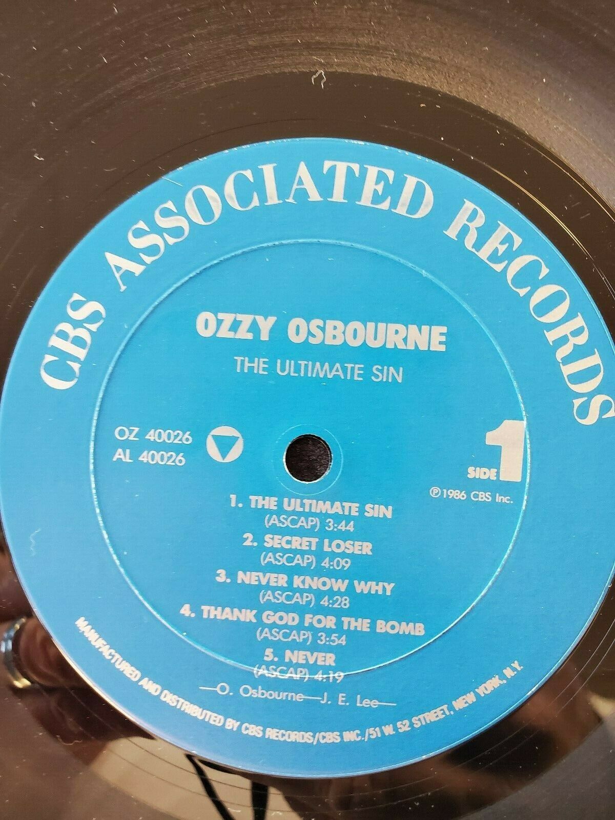 OZZY OSBOURNE - THE ULTIMATE SIN VINYL LP 1986 CBS FIRST PRESSING ...
