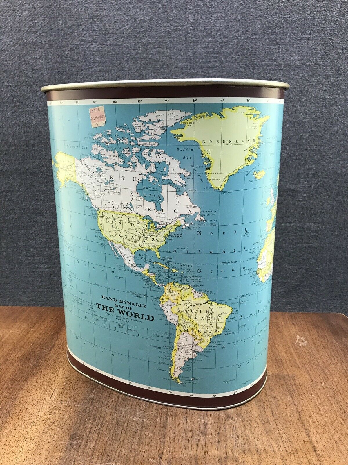 Mid Century 1960s J. L. Clark Rand McNally Map Of The World Trash Can ...