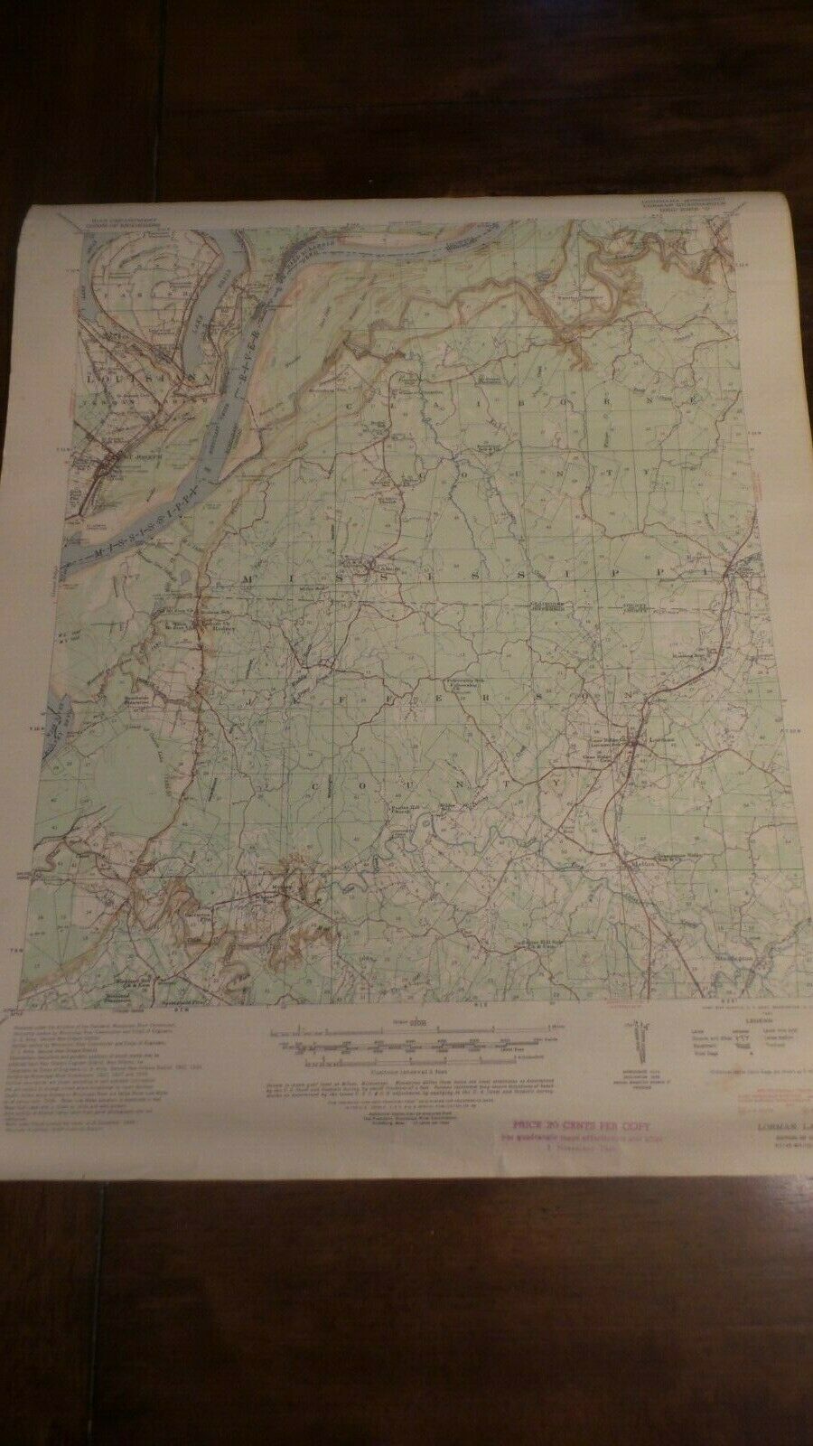 LOUISIANA MISSISSIPPI LORMAN WAR DEPT CORPS OF ENGINEERS MAP Ed 1939 ...