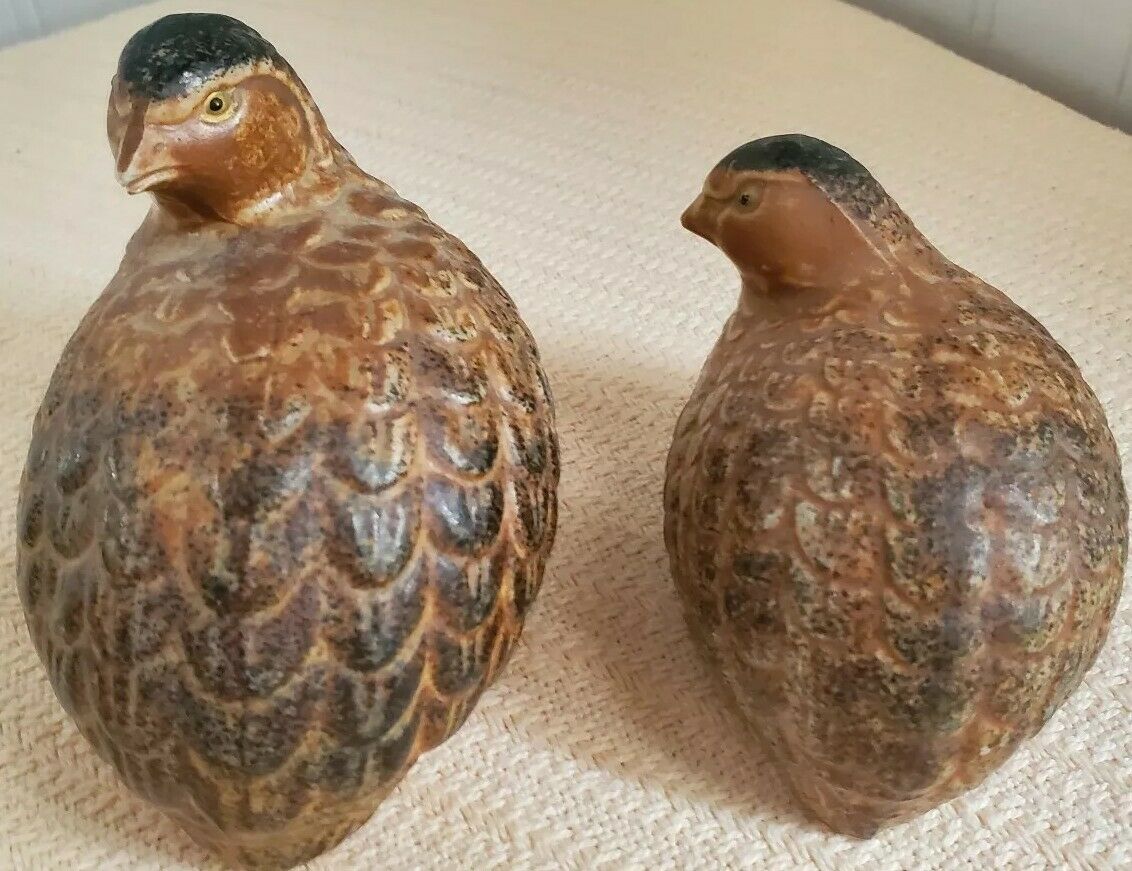 Set Of 2 Vintage Quail Partridge Figurines Ceramic Pottery Pair OMC ...