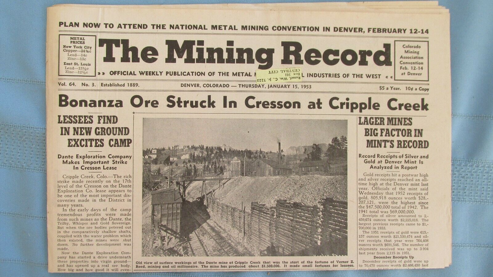 1952 Mining Record Newspaper - Cripple Creek Colorado Ore - Uranium ...