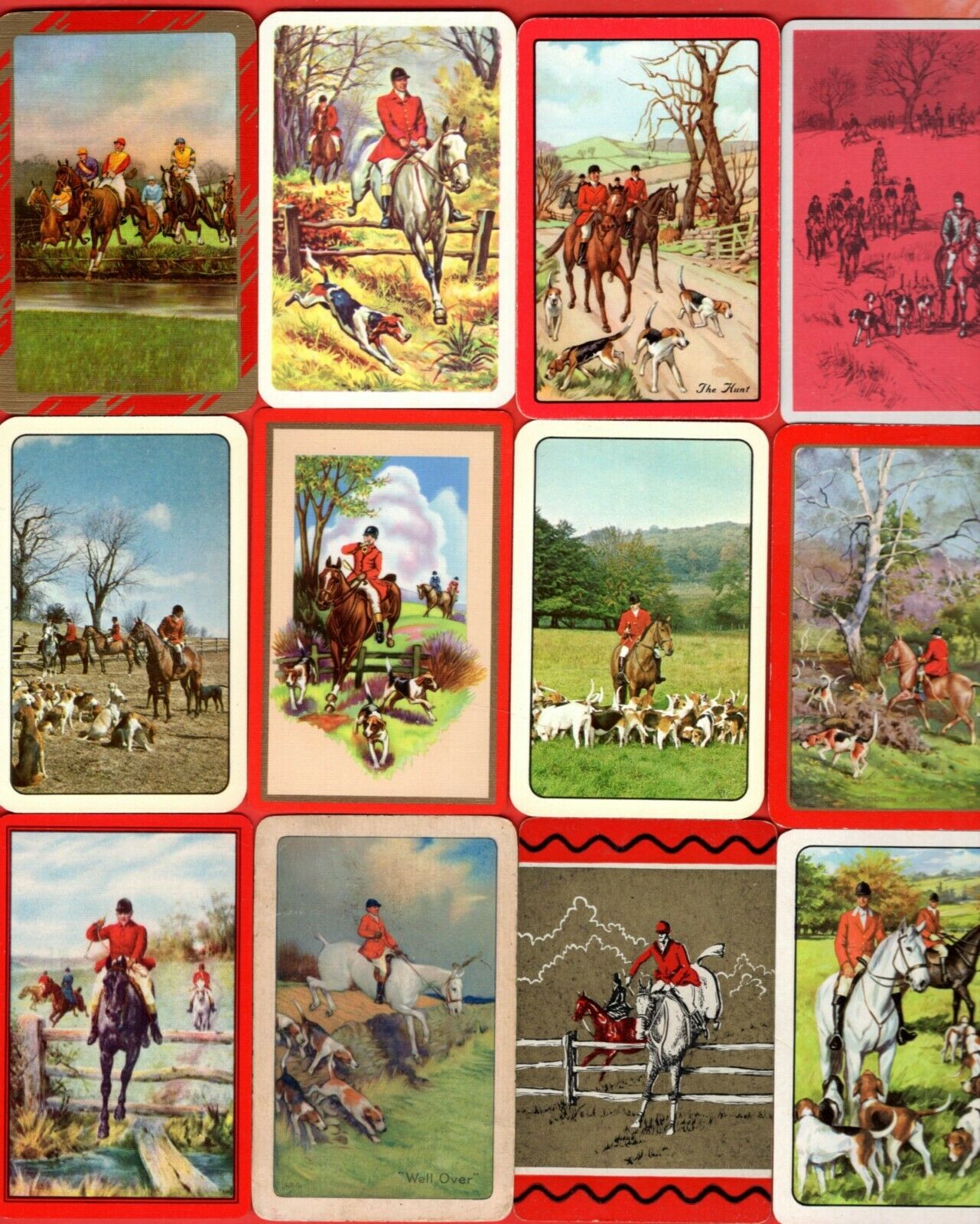 12 Single Swap Playing Cards HUNTING HORSES JUMPERS HOUND DOGS DECO ...