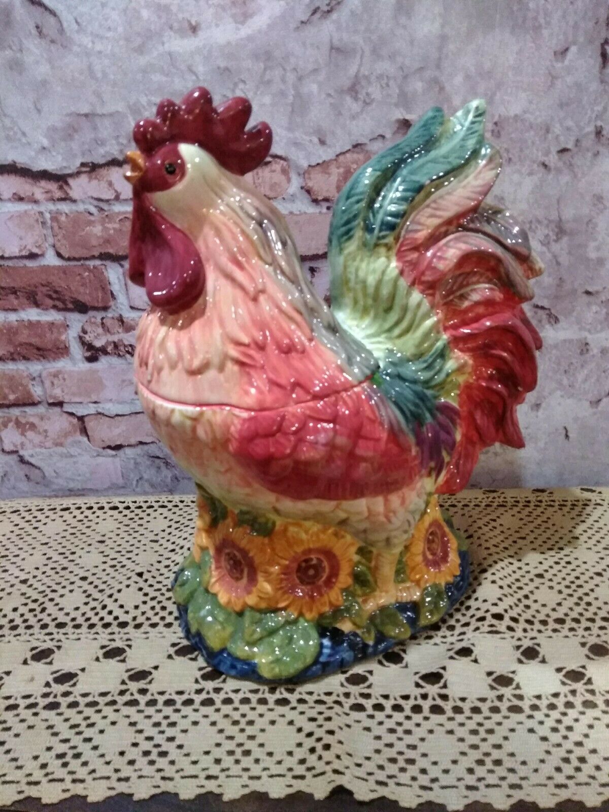 SUSAN WINGET CERAMIC ROOSTER COOKIE JAR WITH SUNFLOWERS | #14023287
