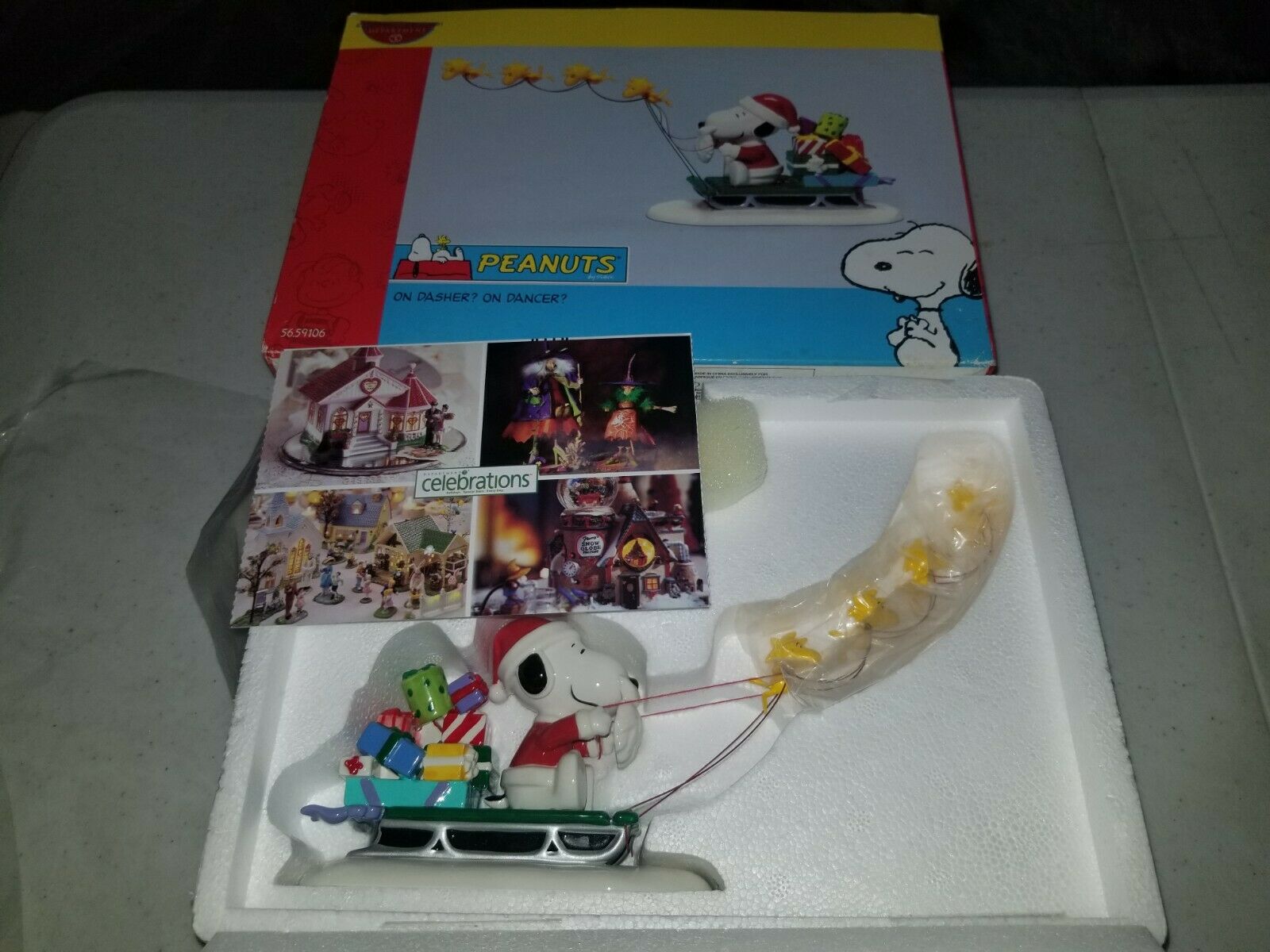 Dept 56 Peanuts Christmas Village Snoopy Woodstock Sled ON DASHER ON ...
