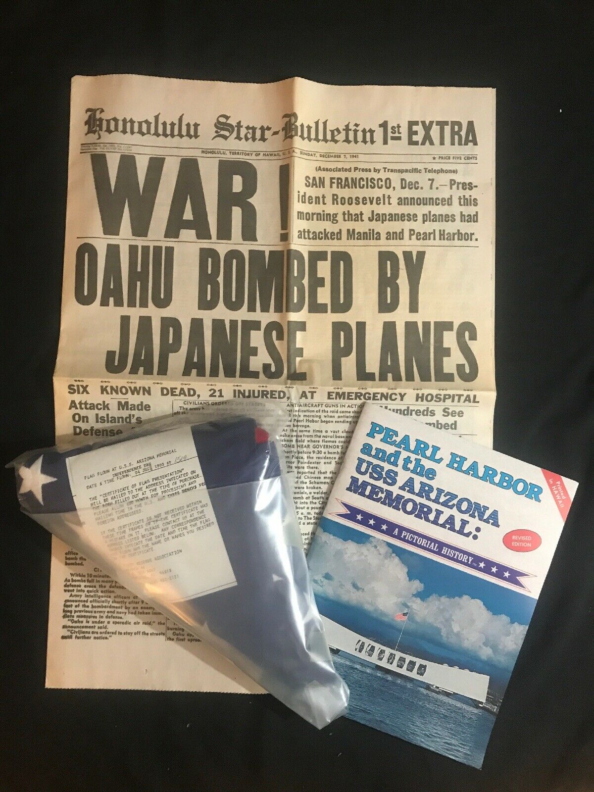 US AMERICAN FLAG FLOWN AT THE USS ARIZONA WWII 1993 WW2 Memorial ...