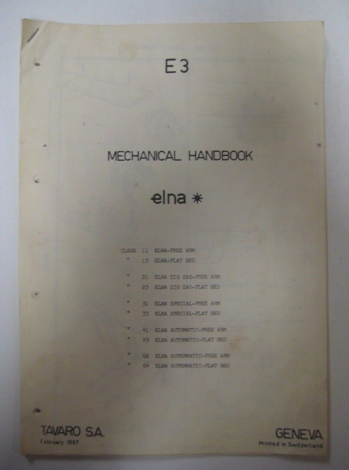Vintage 1967 ELNA Sewing Machine Mechanical Handbook Supermatic Zig Zag ...