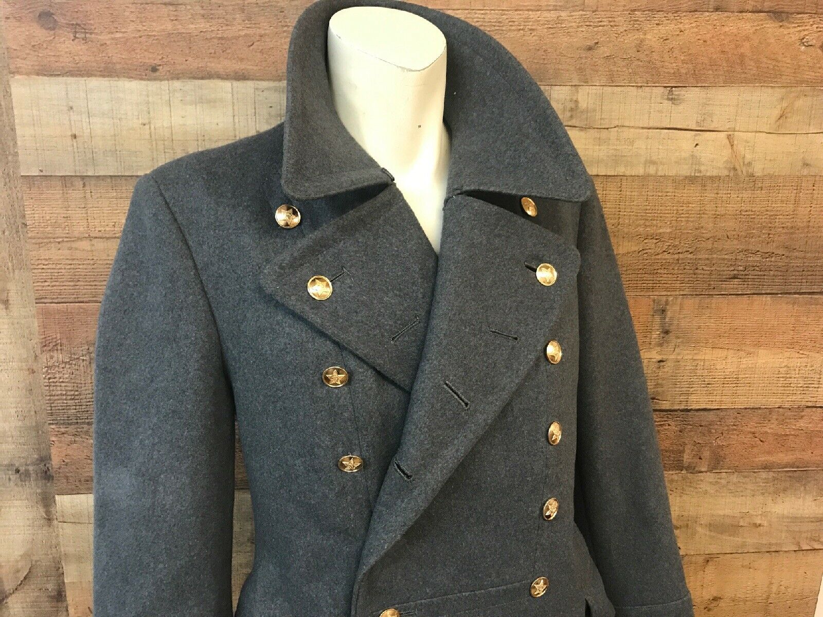 Soviet Russian Army Wool Military Jacket Long Pea Coat USSR Movie Prop ...