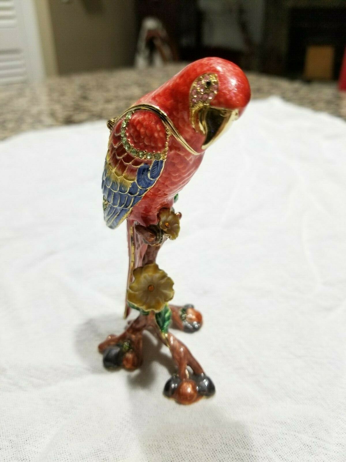 Perched Macaw Parrot Animal Figure Pillbox Jewelry Box Faberge With ...