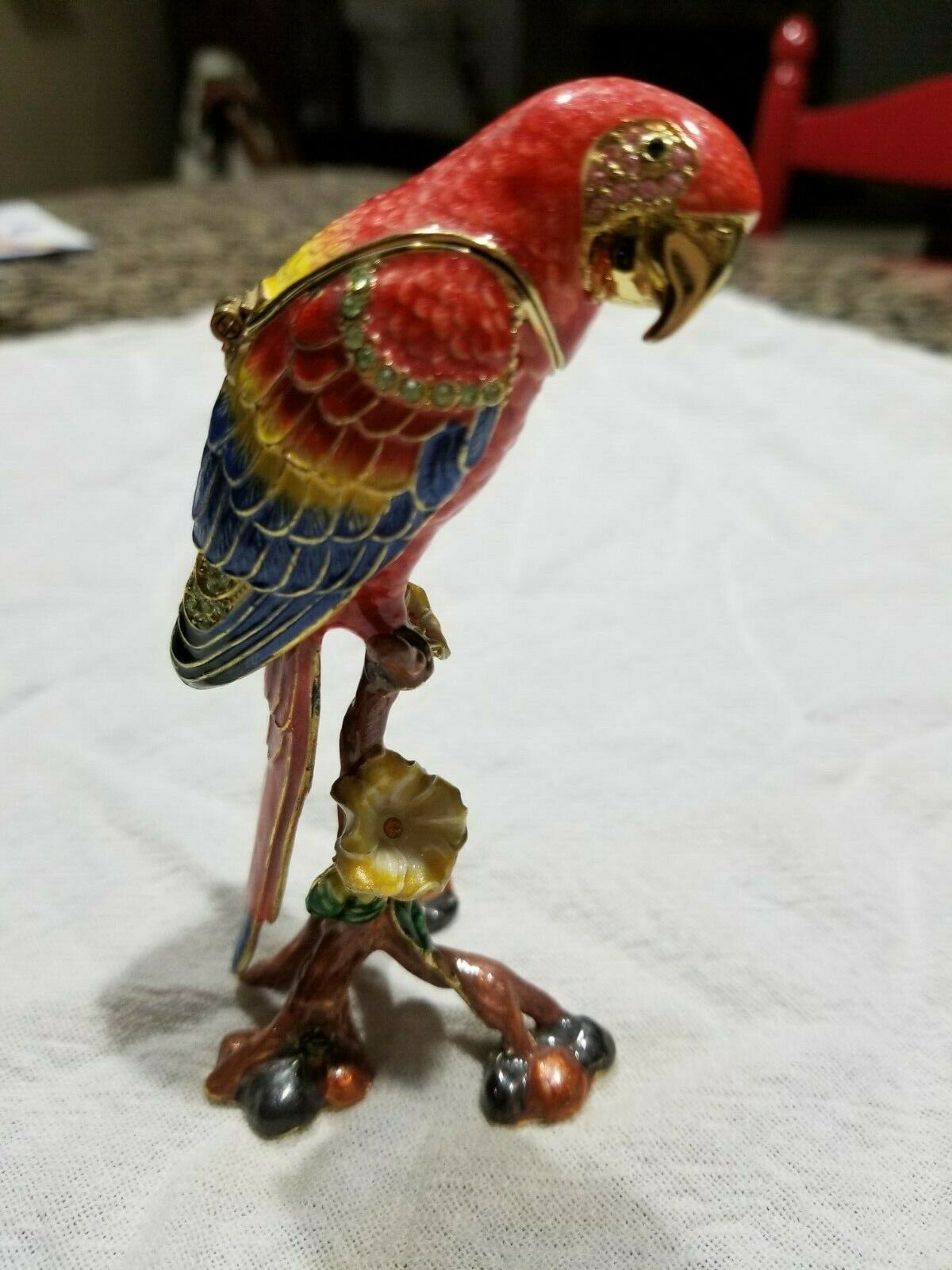 Perched Macaw Parrot Animal Figure Pillbox Jewelry Box Faberge With ...