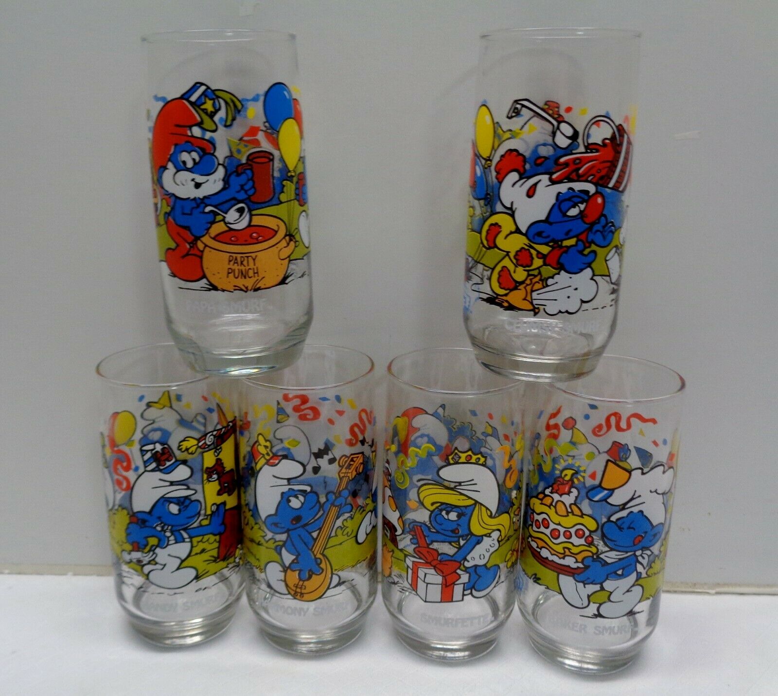 Complete Set Of 6 VINTAGE 1983 SMURF PEYO CHARACTER GLASSES ...