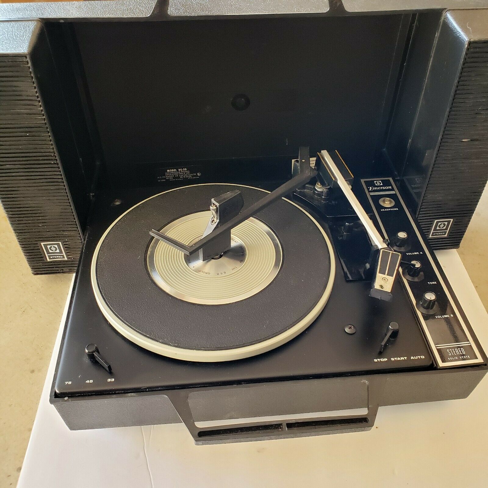 Emerson Turntable WILDCAT DS - 50 Suitcase Record Player BSR Vintage ...