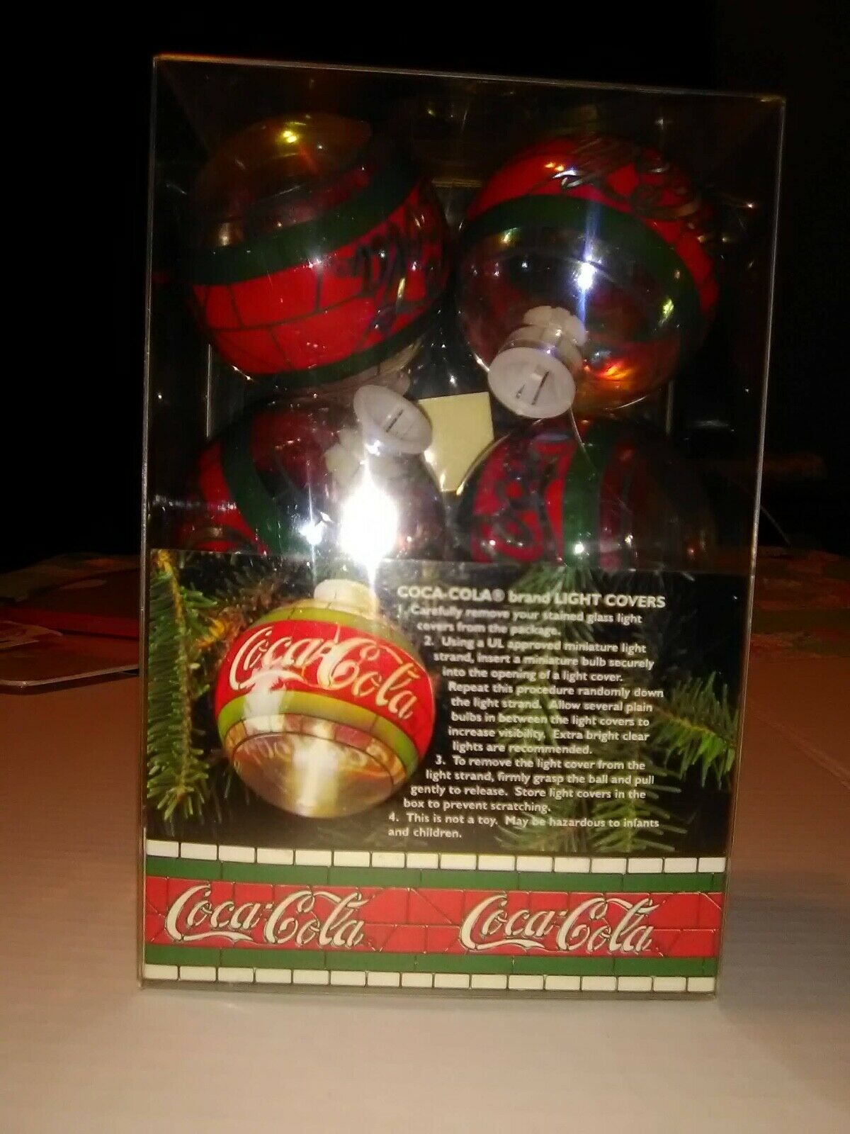 Coca Cola Christmas Tree Stained Glass Light Cover Ornaments Set Of 6 ...
