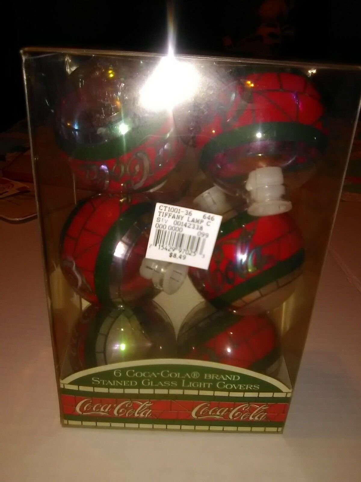 Coca Cola Christmas Tree Stained Glass Light Cover Ornaments Set Of 6 ...