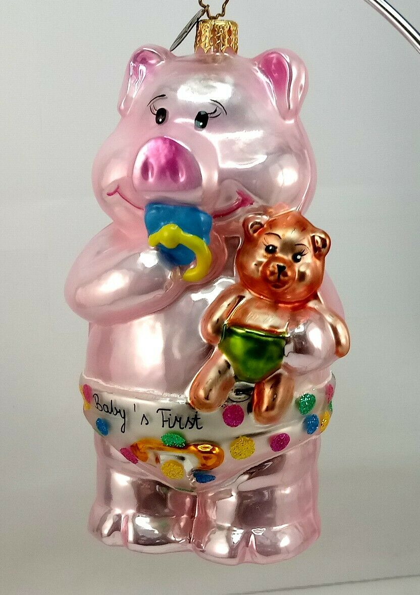 Radko Adorable Pig Baby ' S First Baby Teddy Bear Glass Christmas ...