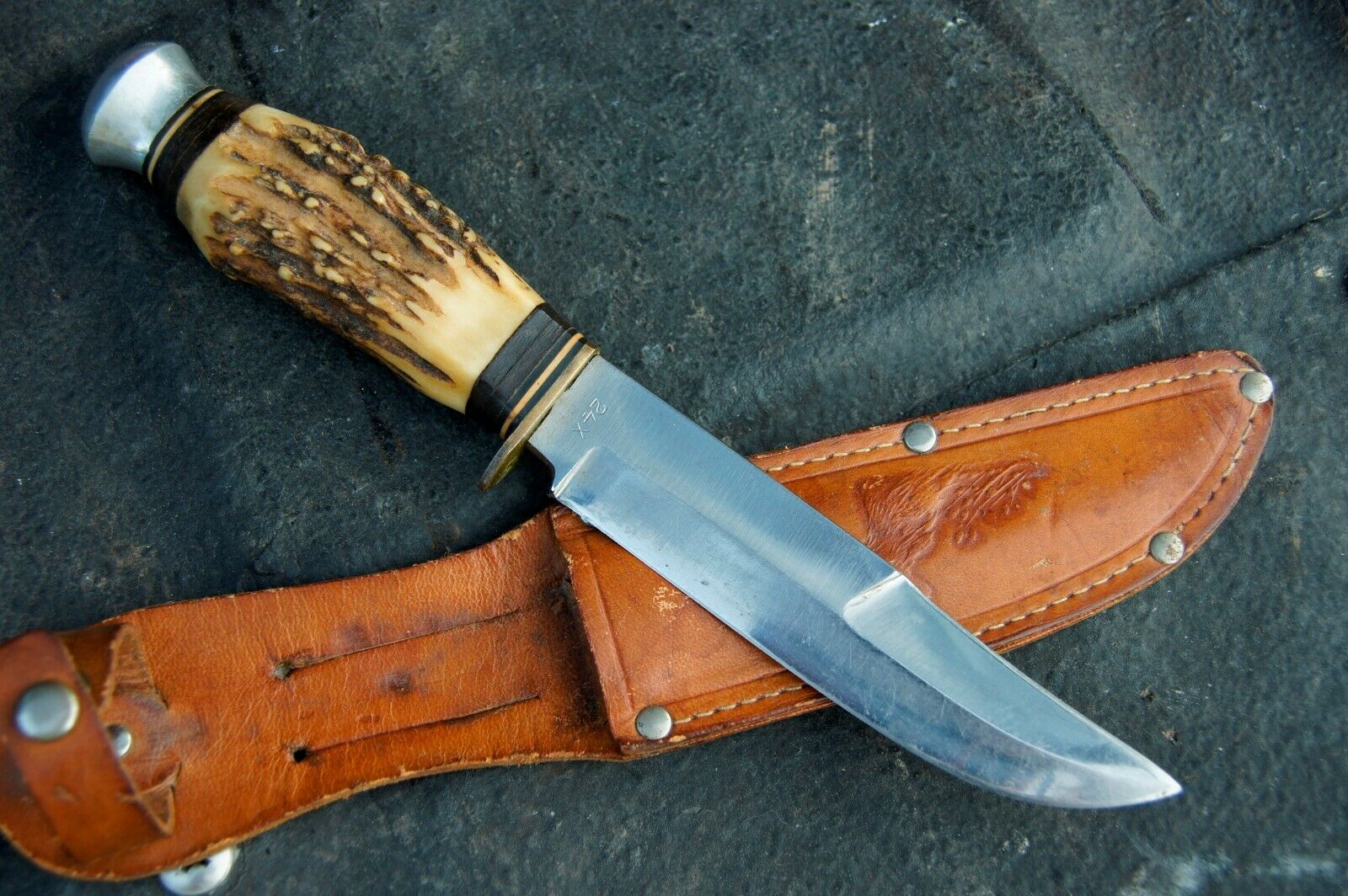 VINTAGE STAG SOLINGEN GERMANY Fixed Blade Hunting Knife & Sheath ...