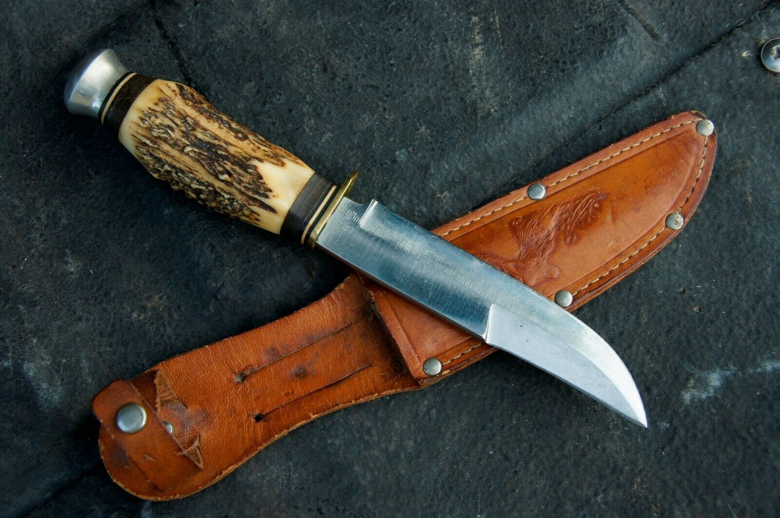 VINTAGE STAG SOLINGEN GERMANY Fixed Blade Hunting Knife & Sheath ...