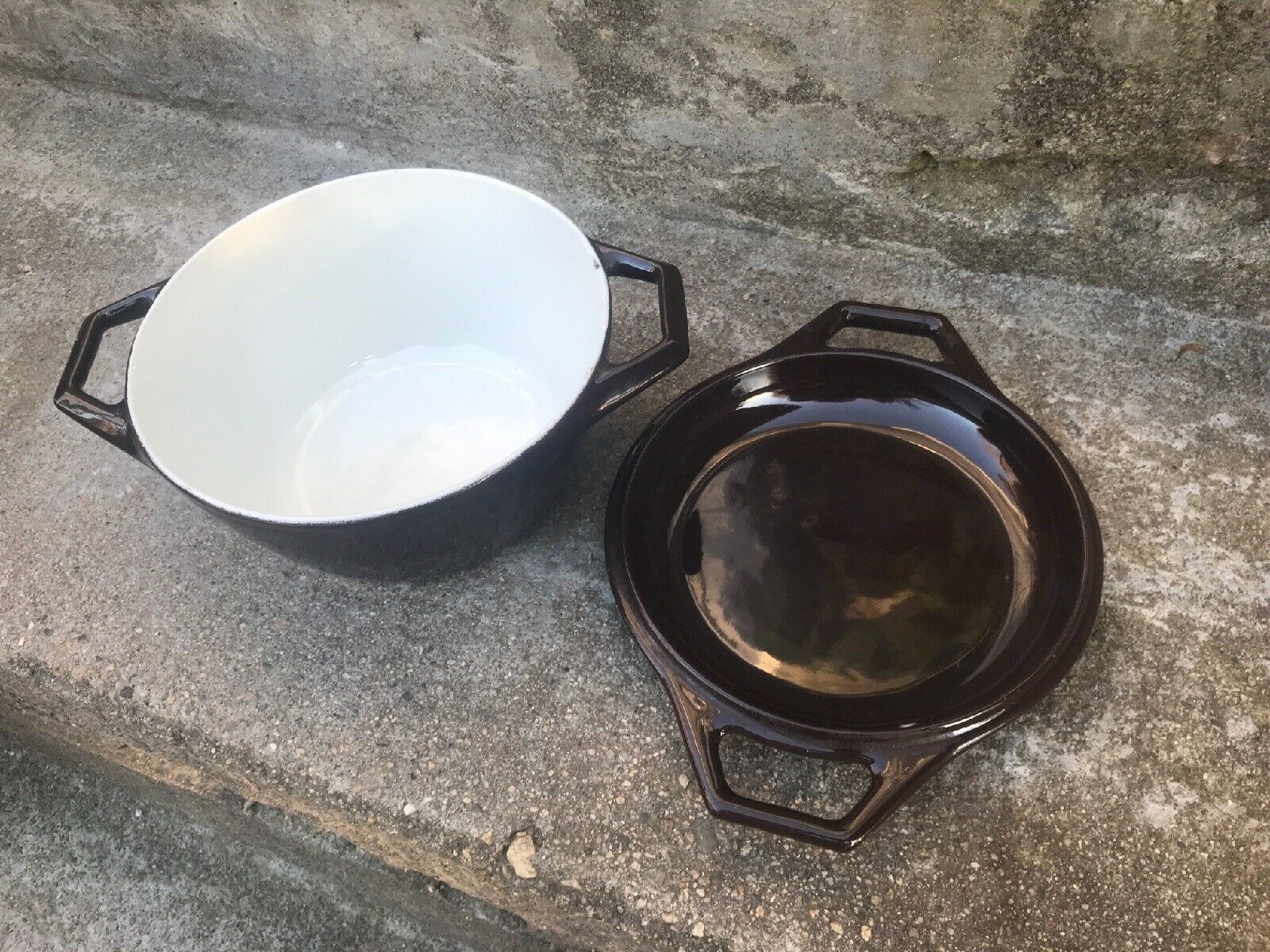 COPCO DENMARK D1 BROWN ENAMEL OVER CAST IRON DUTCH OVEN CASSEROLE 1QT ...