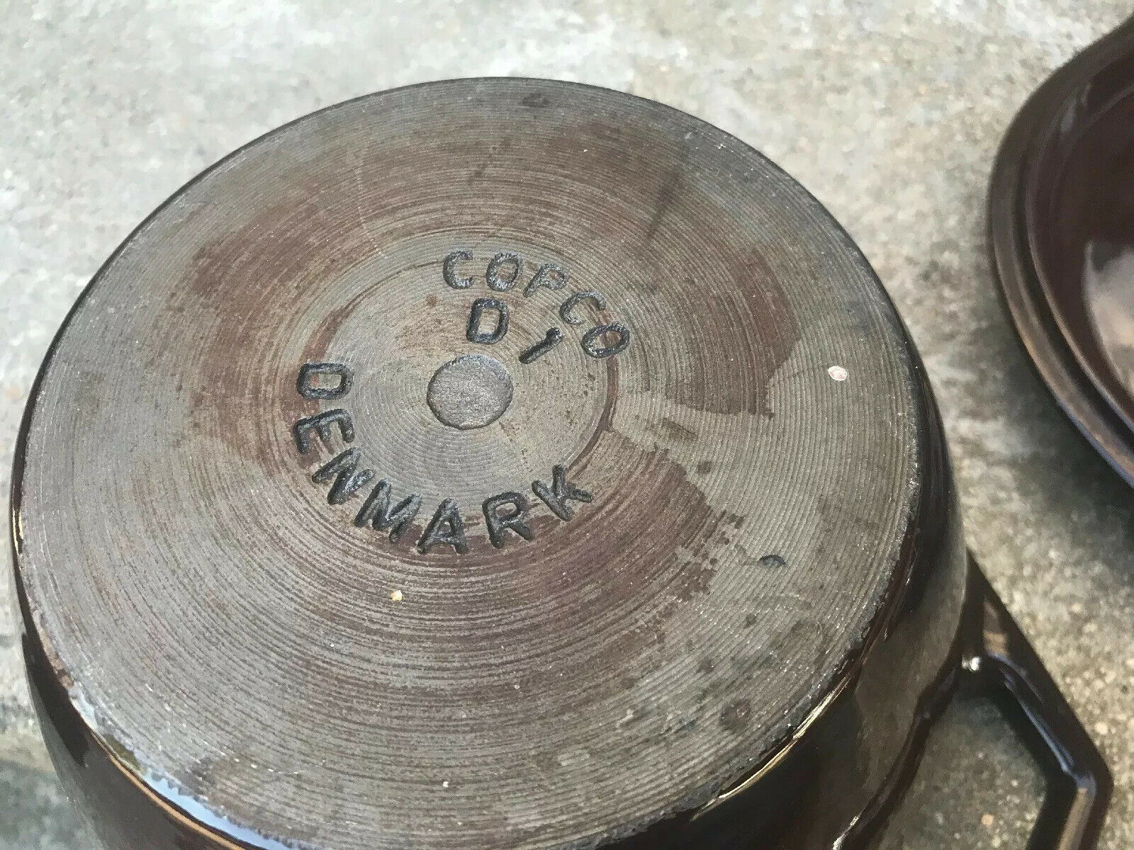 COPCO DENMARK D1 BROWN ENAMEL OVER CAST IRON DUTCH OVEN CASSEROLE 1QT ...