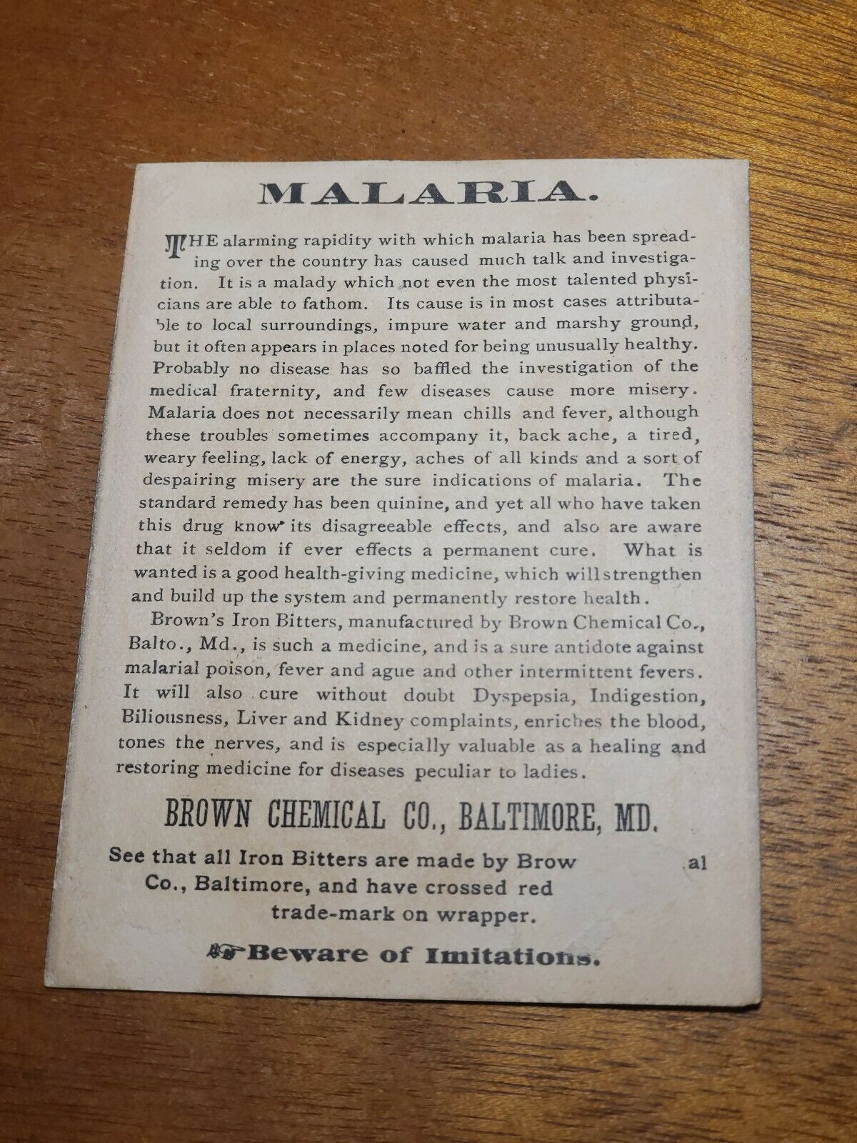 Antique Pre 1900 ' S Adv Trade Card - Browns Chemical Co Baltimore MD ...