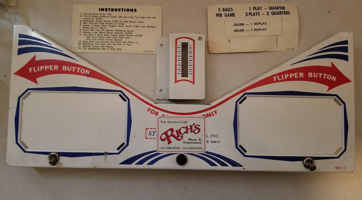 STERN PINBALL MACHINE APRON And SHOOTER GAUGE SCORE CARDS | #13938062
