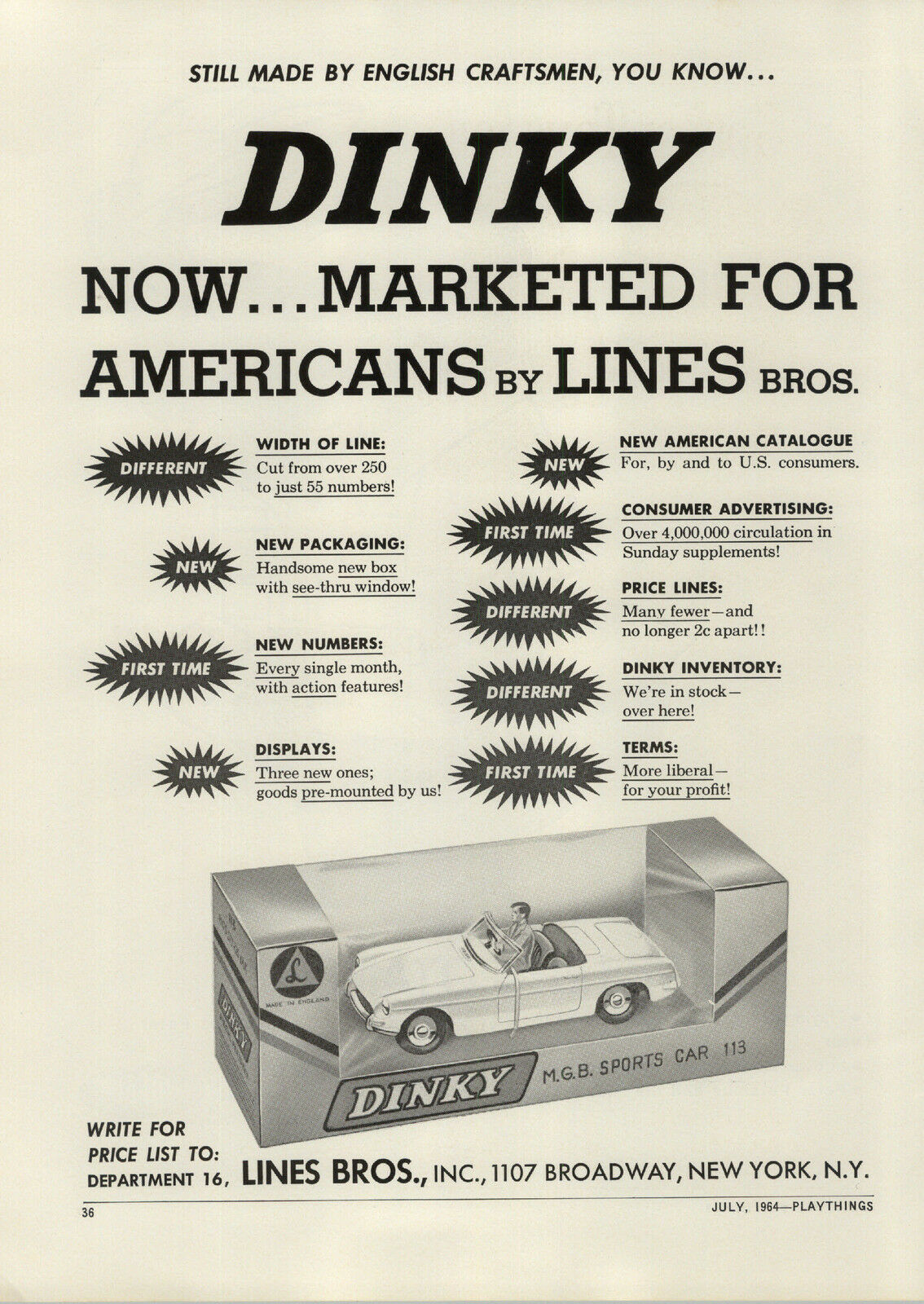 1964 PAPER AD Ideal Peter Potamus Lines Bros Dinky MGB Sports Car Toy ...