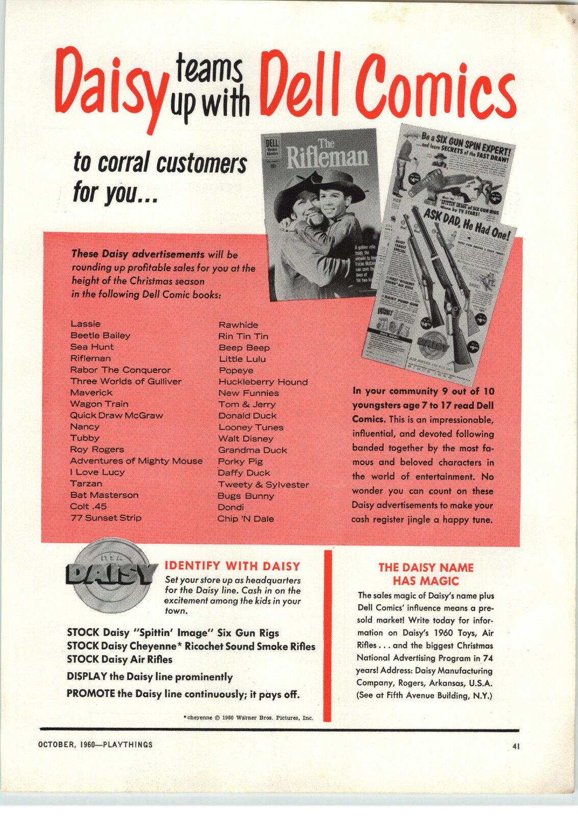 1960 PAPER AD Daisy Air Rifle BB Gun The Rifleman Dell Comic ...