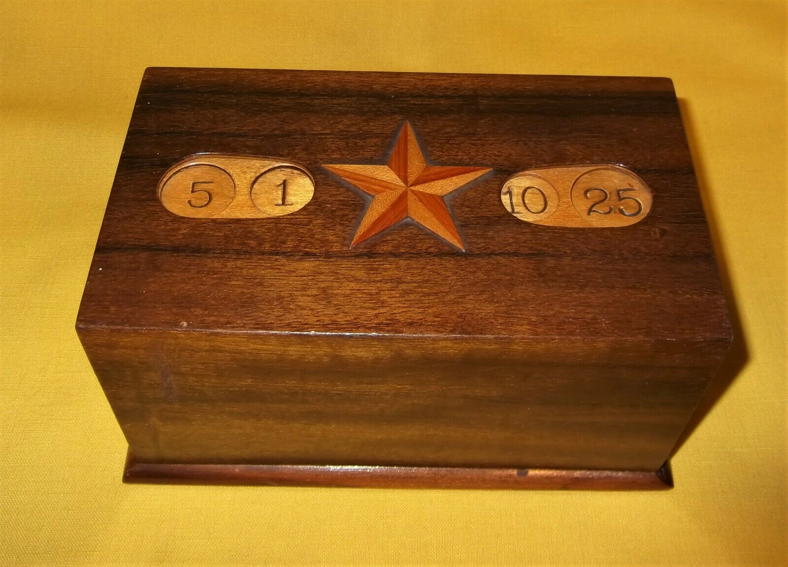 VINTAGE WOODEN COIN SLOT BOX BANK | #13850515