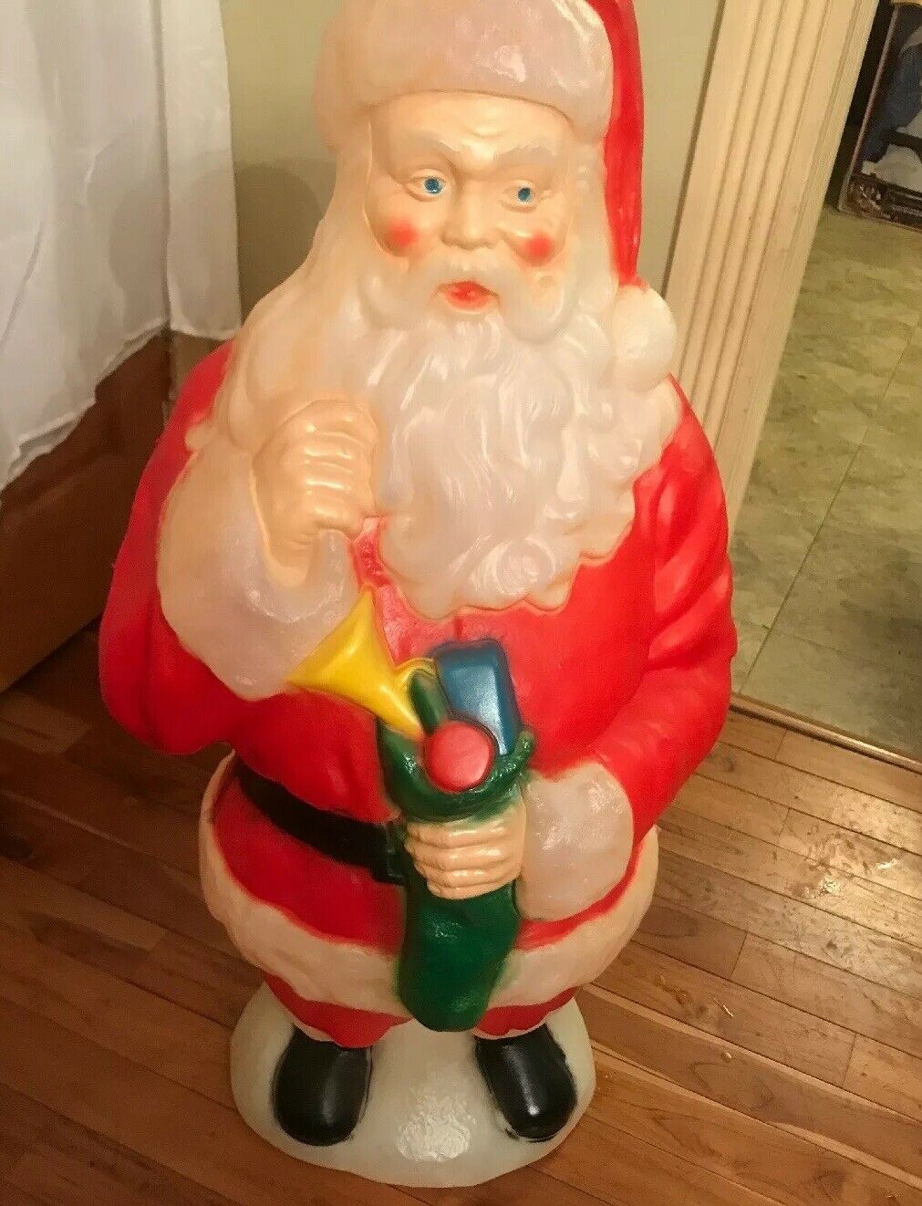 VTG Santa Lighted Blow Mold Clause Holding Stocking Yard Christmas ...