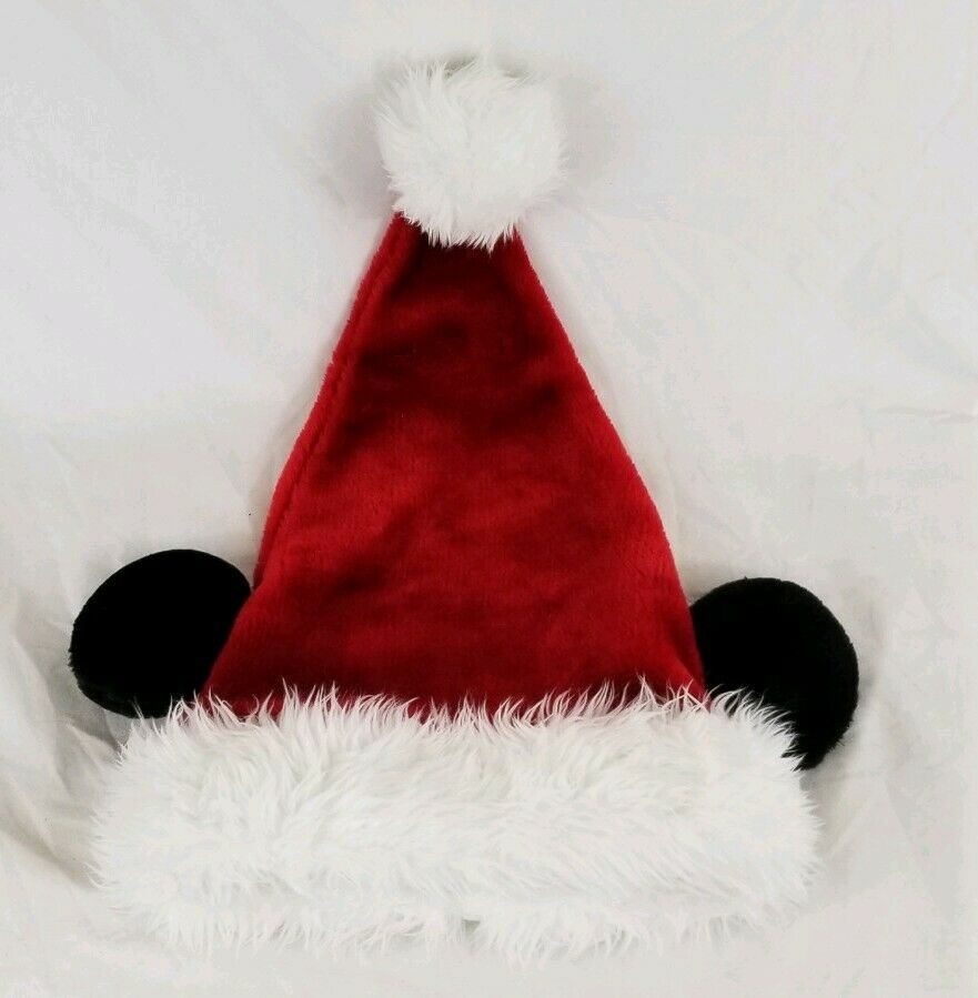 Disney Parks Christmas Red Santa Hat Cap W/ Plush Mickey Ears ...