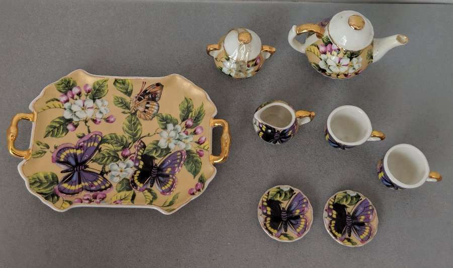 Vintage Royal Elfreda Porcelain Miniature Butterfly Tea Set | #13613628