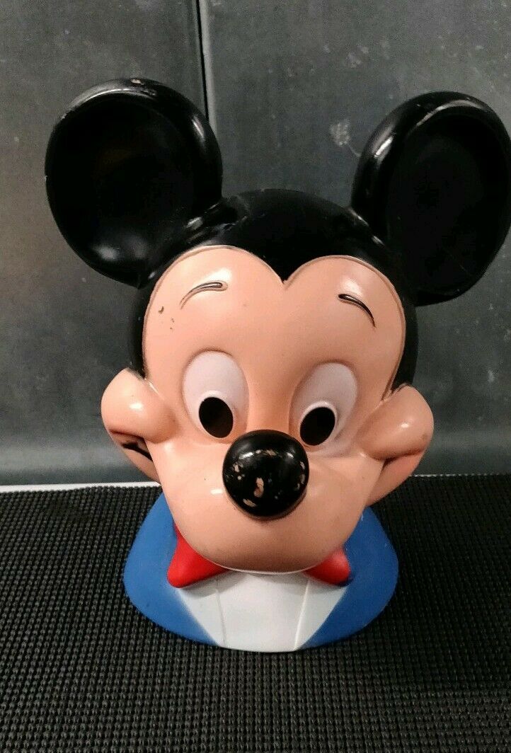 Vintage 1971 WALT DISNEY Mickey Mouse Head Bust Plastic Coin Piggy Bank ...