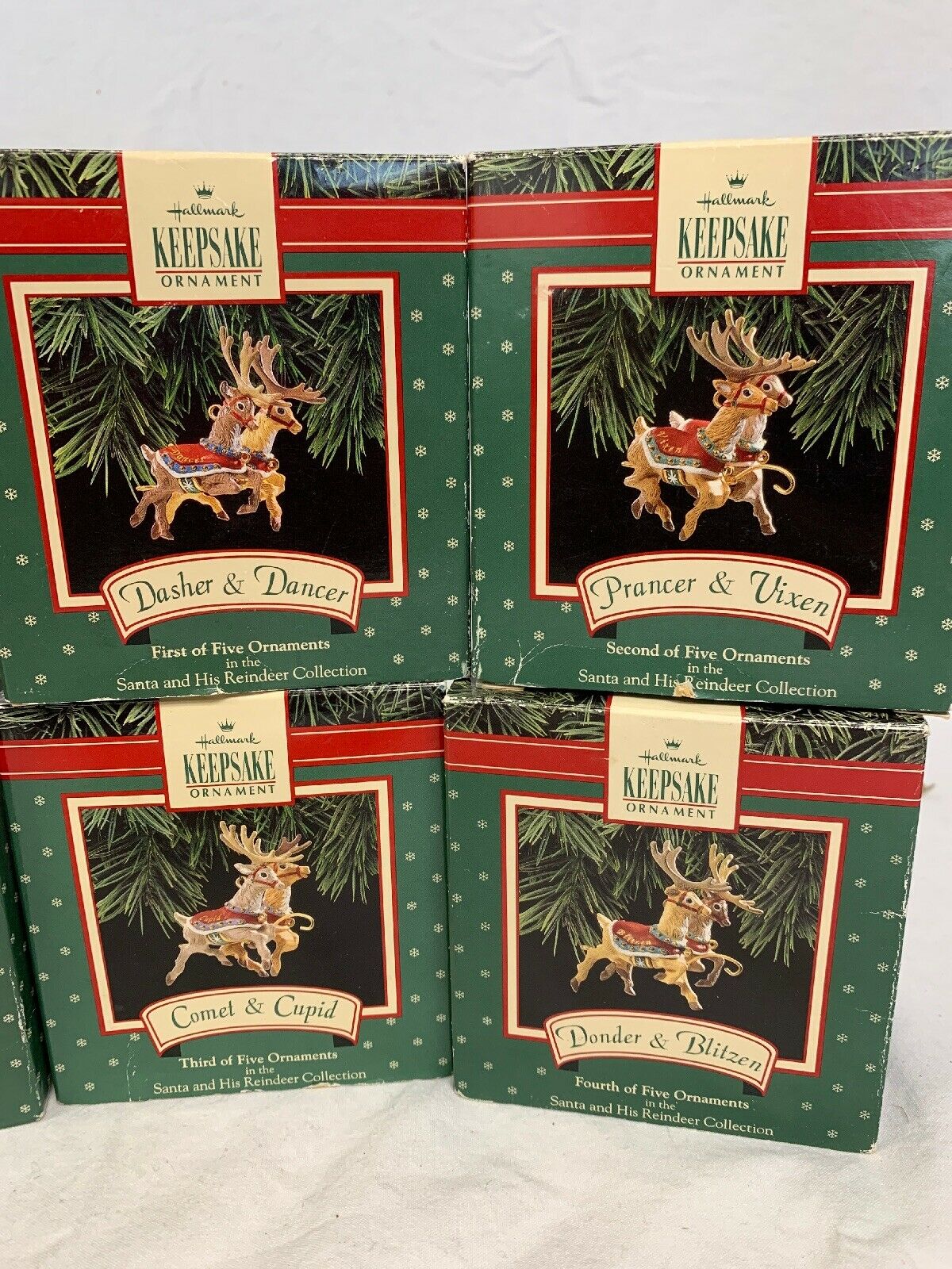 HALLMARK KEEPSAKE ORNAMENTS 1992 SANTA AND HIS REINDEER COMPLETE SET OF ...