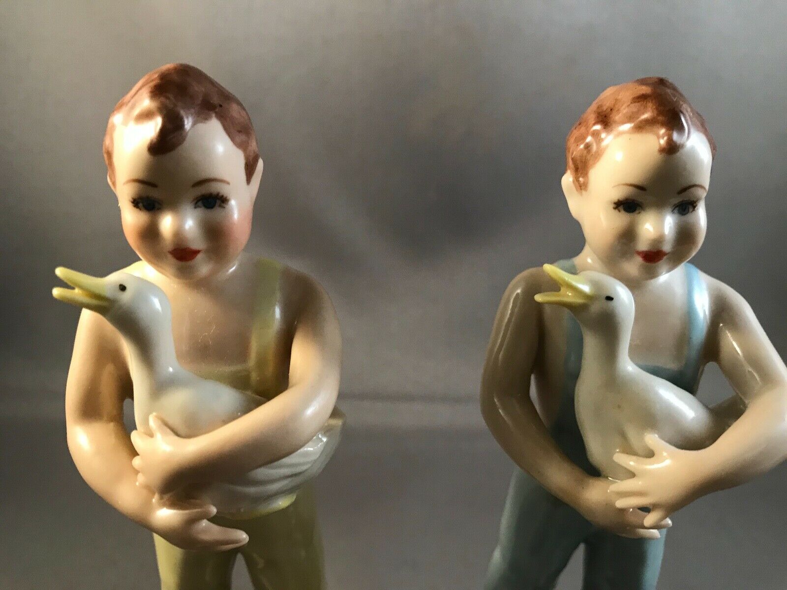 VINTAGE LEE WOLLARD PORCELAIN BOYS WITH GOOSE IN HAND 6 " TALL | #16840644