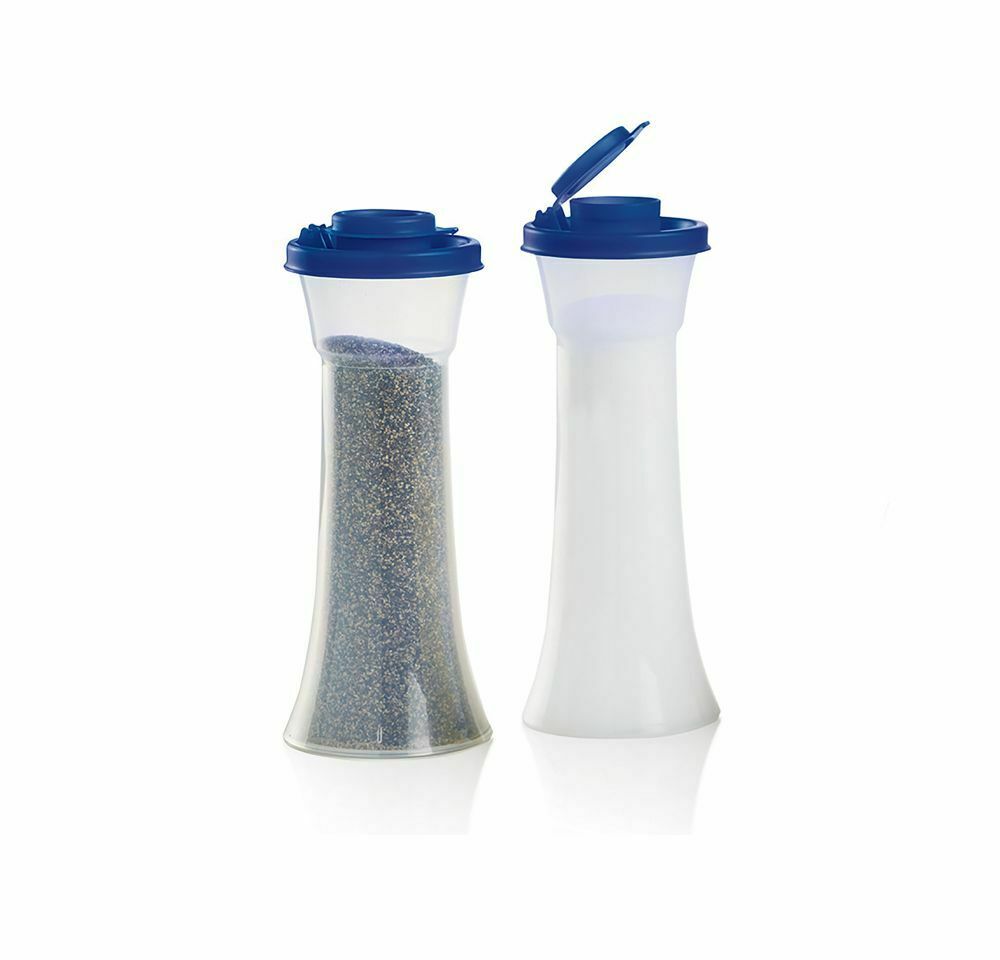 Tupperware Large Hourglass Salt And Pepper Shakers Royal Blue Lids ...