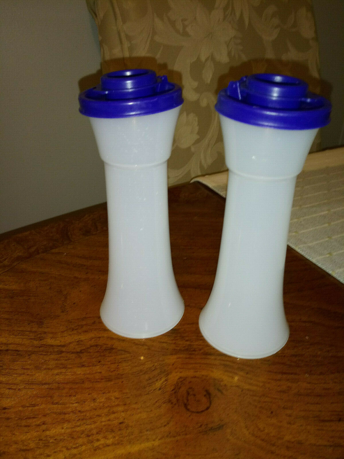 Tupperware Large Hourglass Salt And Pepper Shakers Royal Blue Lids ...