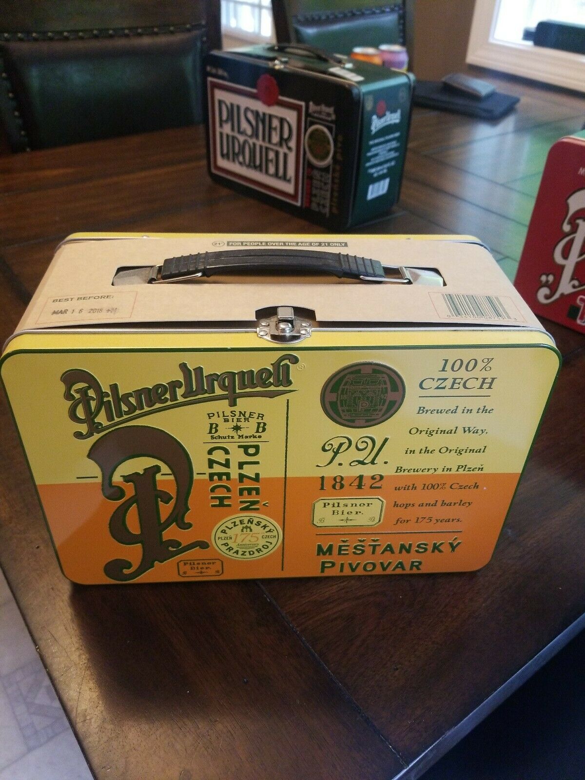 Pilsner Urquell Yellow Metal Lunchbox W/ Beer Cans Imported From Czech ...