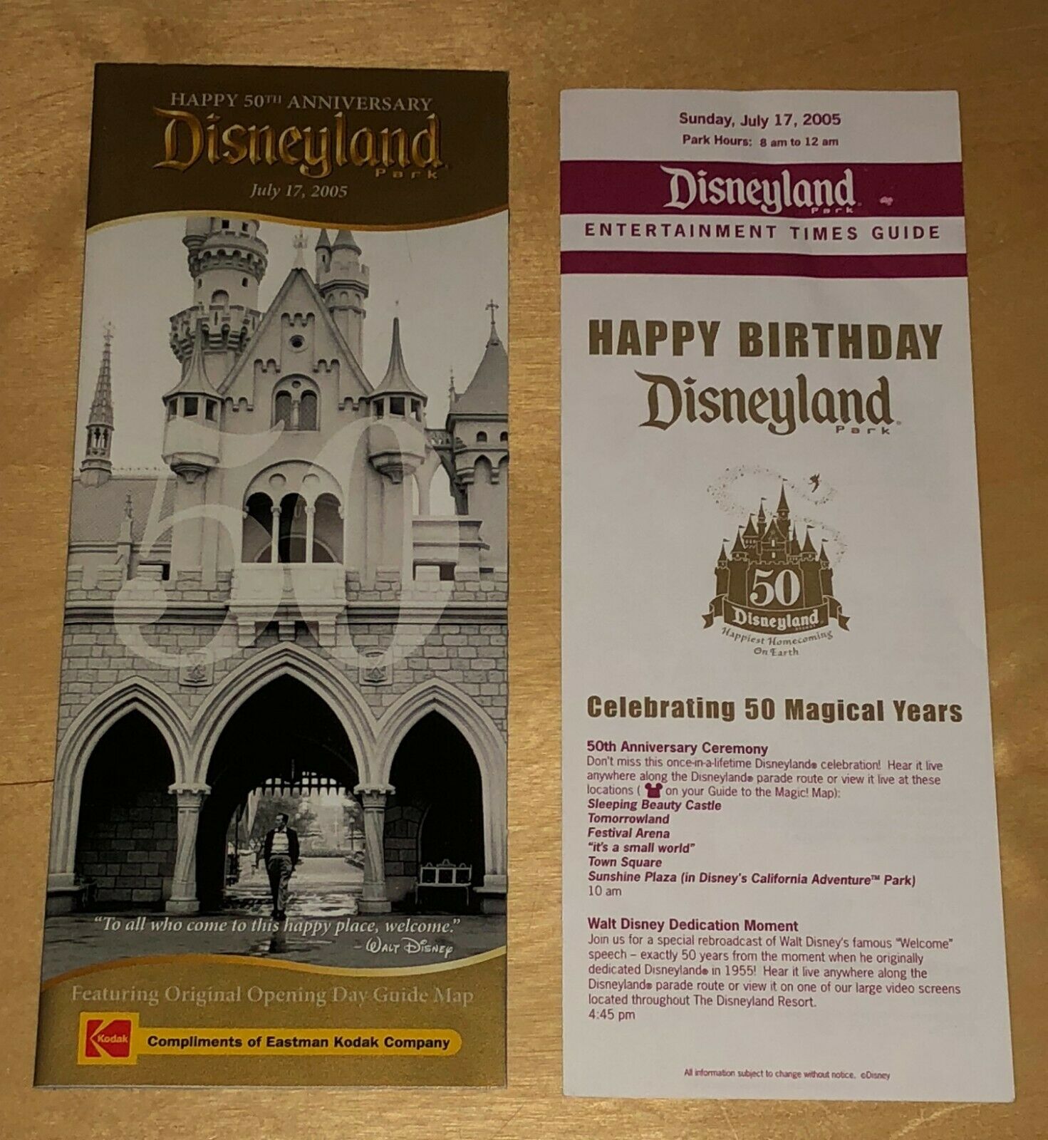 2005 Disneyland 50th Anniversary Theme Park Map Birthday Souvenir Guide ...