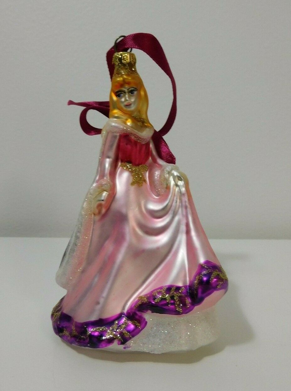 1990s Disney Christmas Sleeping Beauty PRINCESS AURORA Pink Glass Blown ...