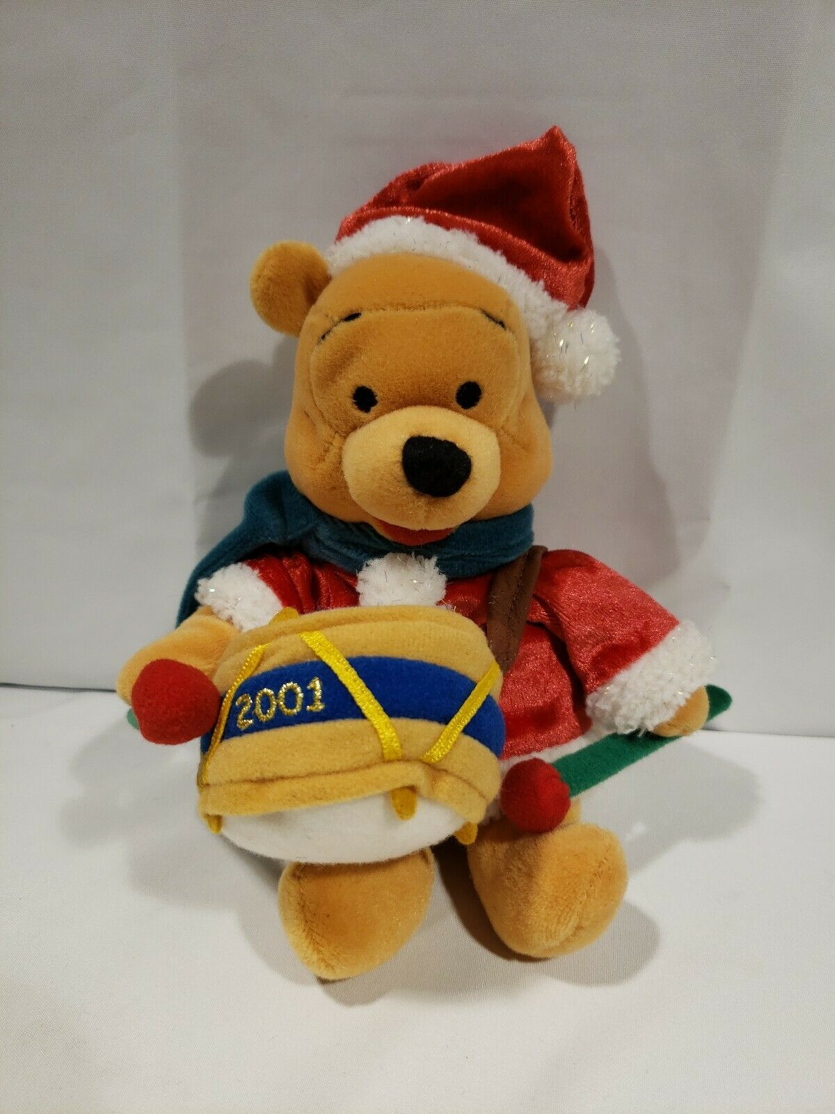 The Disney Store 8 " 2001 Winnie The Pooh Santa Christmas Drum Plush ...