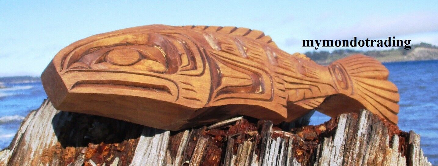 Northwest Coast First Nations Native Wood Art Carved SALMON By Gino ...